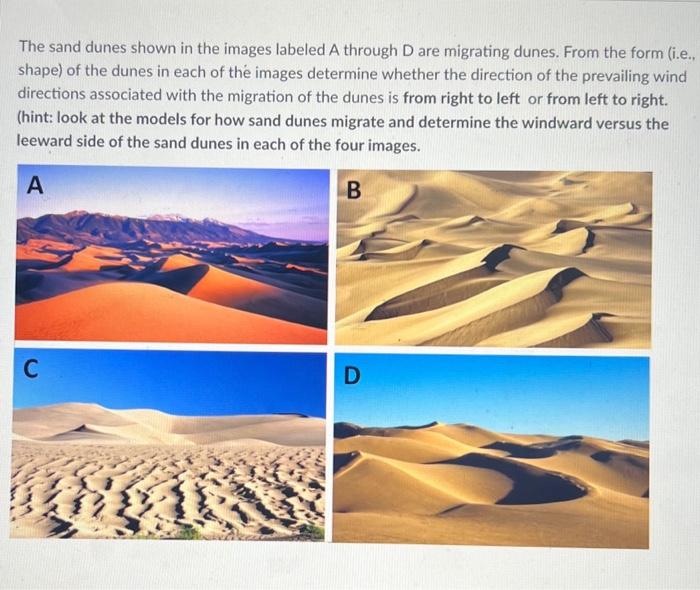 Solved The sand dunes shown in the images labeled A through | Chegg.com