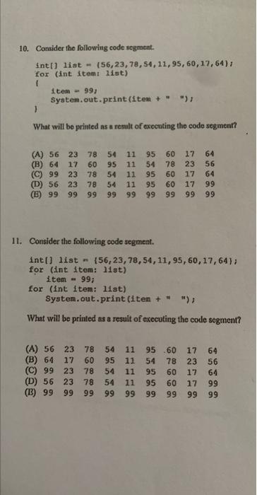 Solved 11. Consider the following code segment. int [1 ist | Chegg.com