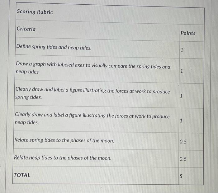 Solved Scoring Rubric Criteria Points Define spring tides | Chegg.com
