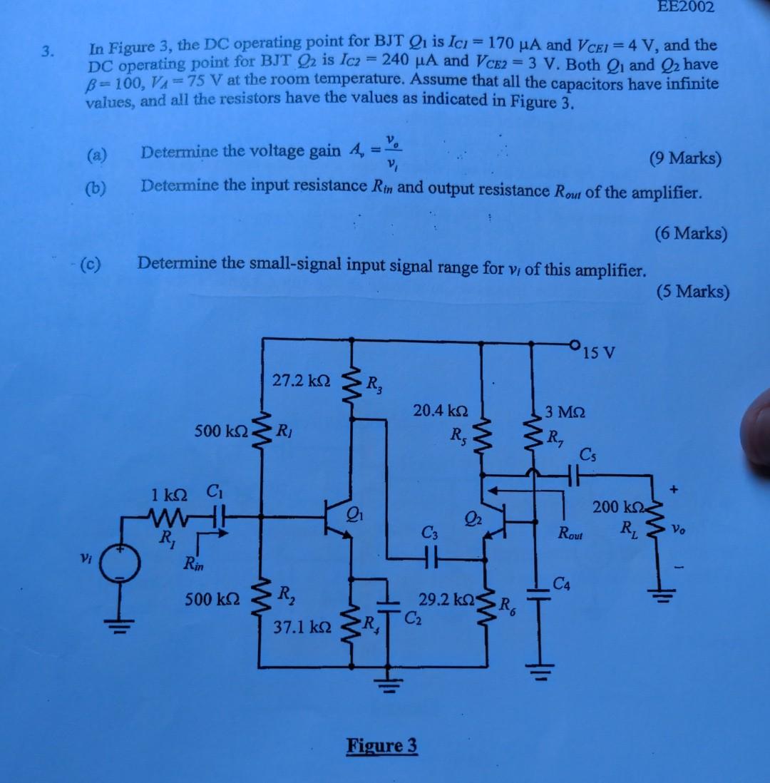 Solved EE2002 3. In Figure 3, the DC operating point for BJT | Chegg.com