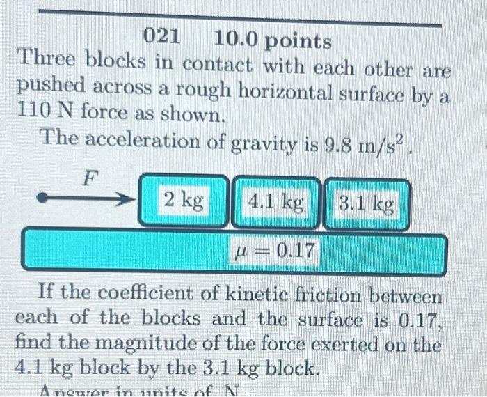 Solved 02110.0 points Three blocks in contact with each | Chegg.com