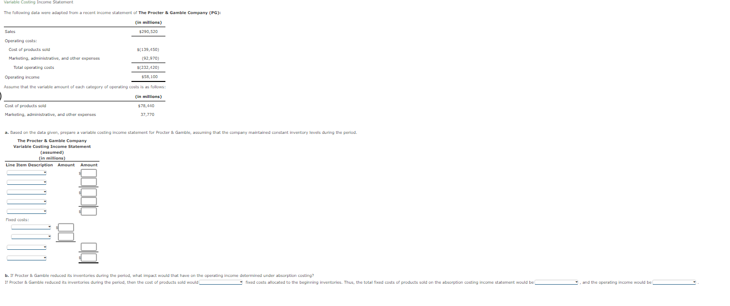 Solved Variable Costing Income Statementthe Following Data