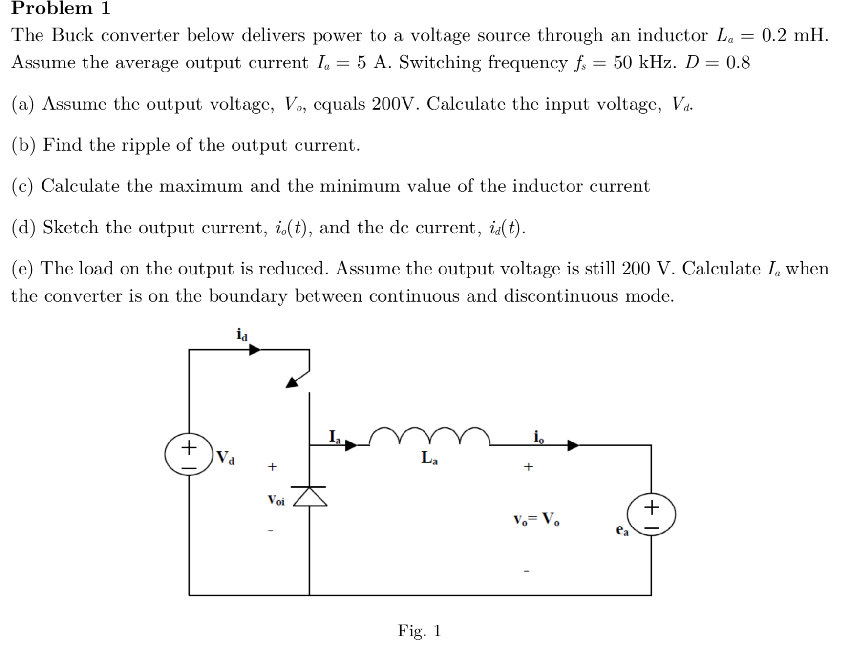 Solved Problem 1The Buck converter below delivers power to a | Chegg.com