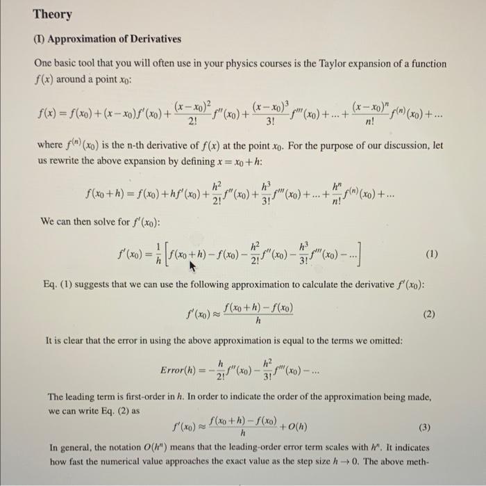 Theory (1) Approximation of Derivatives One basic | Chegg.com