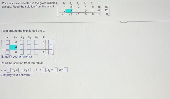 Solved Pivot once as indicated in the given simplex tableau. | Chegg.com