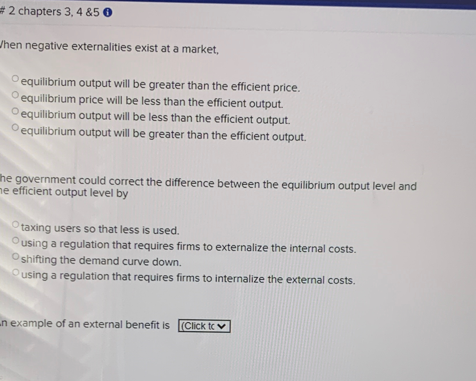 Solved 2 ﻿chapters 3,4 ﻿& 5 (i)/hen negative externalities | Chegg.com