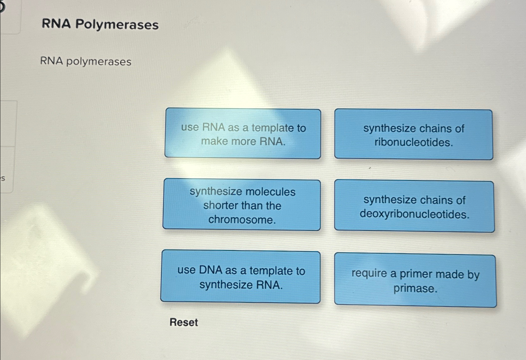 Solved RNA PolymerasesRNA polymerasesuse RNA as a template | Chegg.com