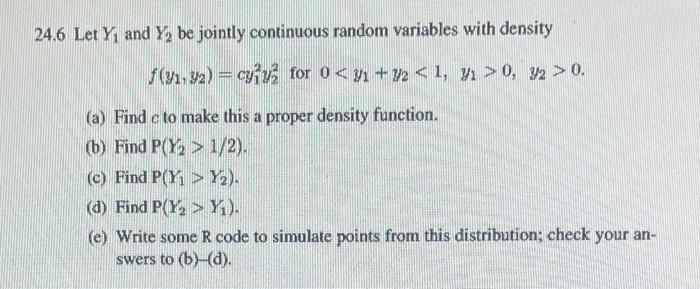Solved 24.6 Let Y1 and Y2 be jointly continuous random | Chegg.com