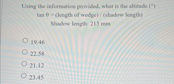 Using the information provided, what is the altitude | Chegg.com