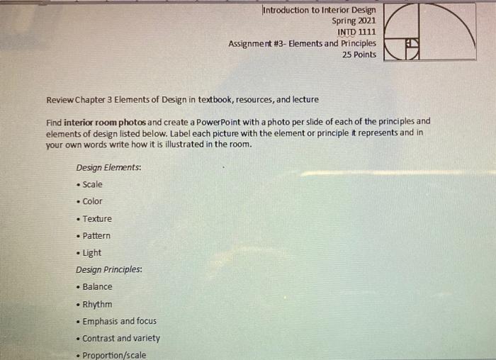Solved Introduction to Interior Design Spring 2021 INTD 1111 | Chegg.com