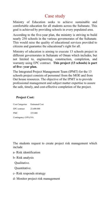 Case study Ministry of Education seeks to achieve | Chegg.com