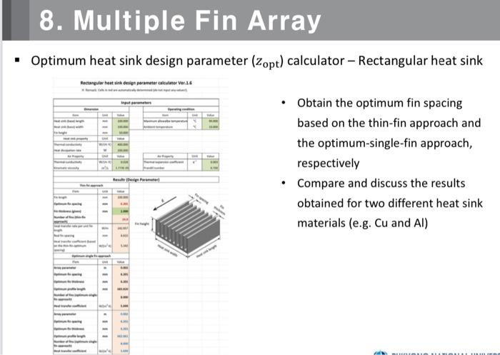 Multiple Fin Array Optimum heat sink design parameter | Chegg.com