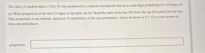 Solved The table of random digits (Table B) was produced by | Chegg.com