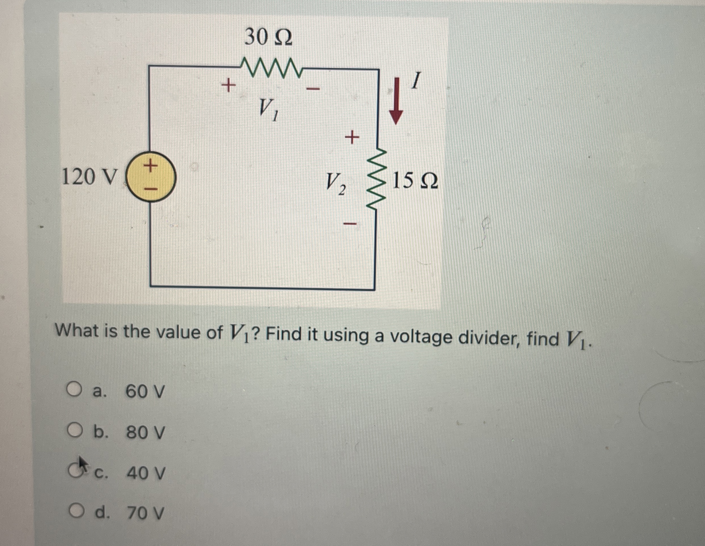 Solved What is the value of V1 ? ﻿Find it using a voltage | Chegg.com