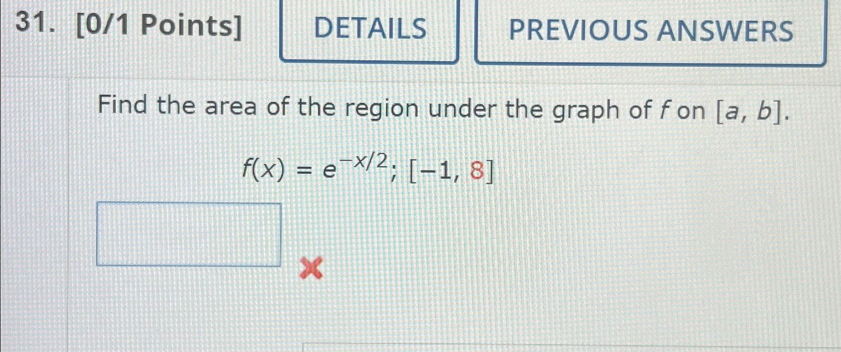 Solved [0/1 ﻿Points]PREVIOUS ANSWERSFind the area of the | Chegg.com
