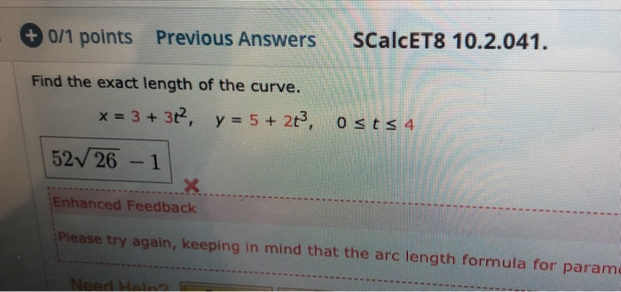 Solved +0/1 points Previous Answers SCalcET8 10.2.041. Find | Chegg.com