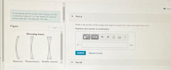 Solved A converging meniscus lens (see (Egure 1)) with a | Chegg.com