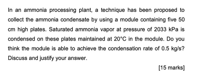 Solved In an ammonia processing plant, a technique has been | Chegg.com