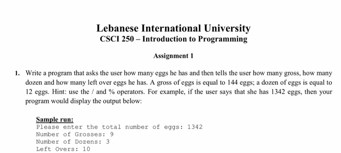 Solved Lebanese International University CSCI 250 - | Chegg.com