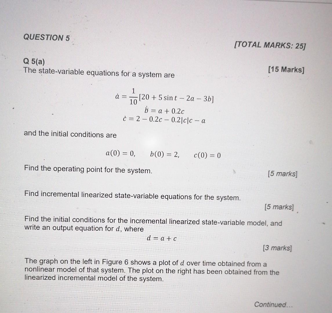 Solved [TOTAL MARKS: 25] Q 5(a) The state-variable equations | Chegg.com