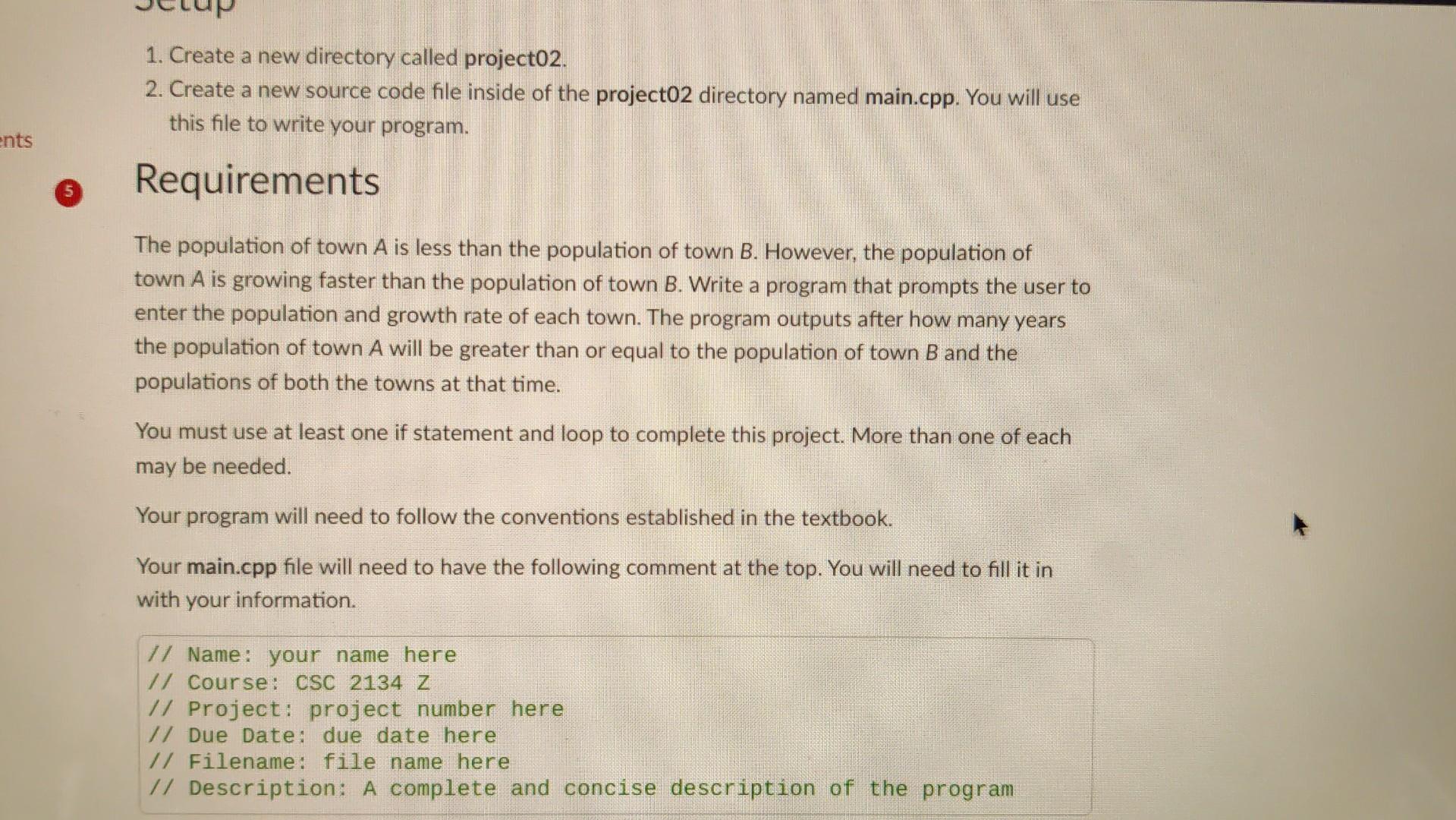 Solved 1. Create a new directory called project02. 2. Create | Chegg.com