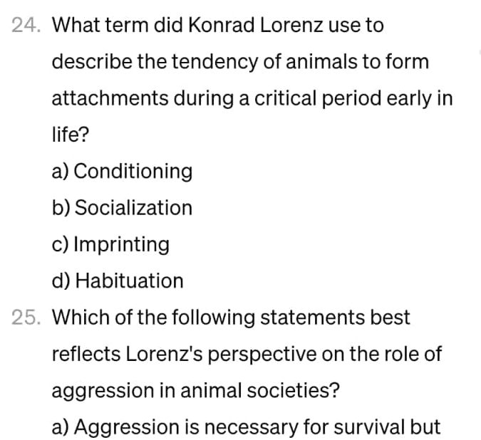 Solved What term did Konrad Lorenz use to describe the | Chegg.com