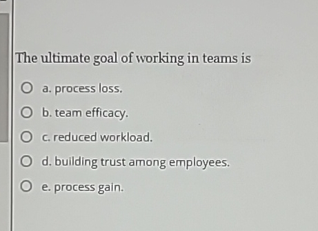 Solved The ultimate goal of working in teams isa. ﻿process | Chegg.com