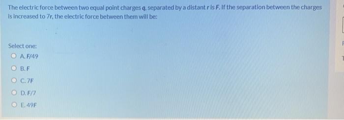 Solved The electric force between two equal point charges q, | Chegg.com