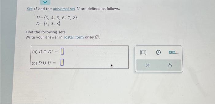 Solved Set D and the universal set U are defined as follows. | Chegg.com
