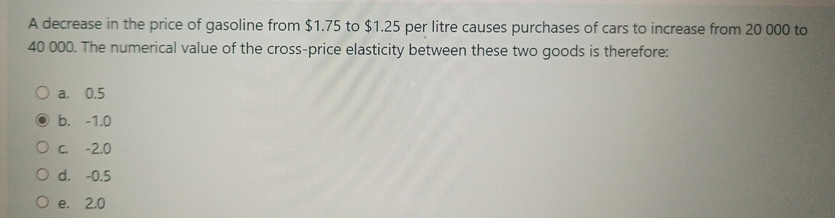 Solved A decrease in the price of gasoline from $1.75 ﻿to | Chegg.com
