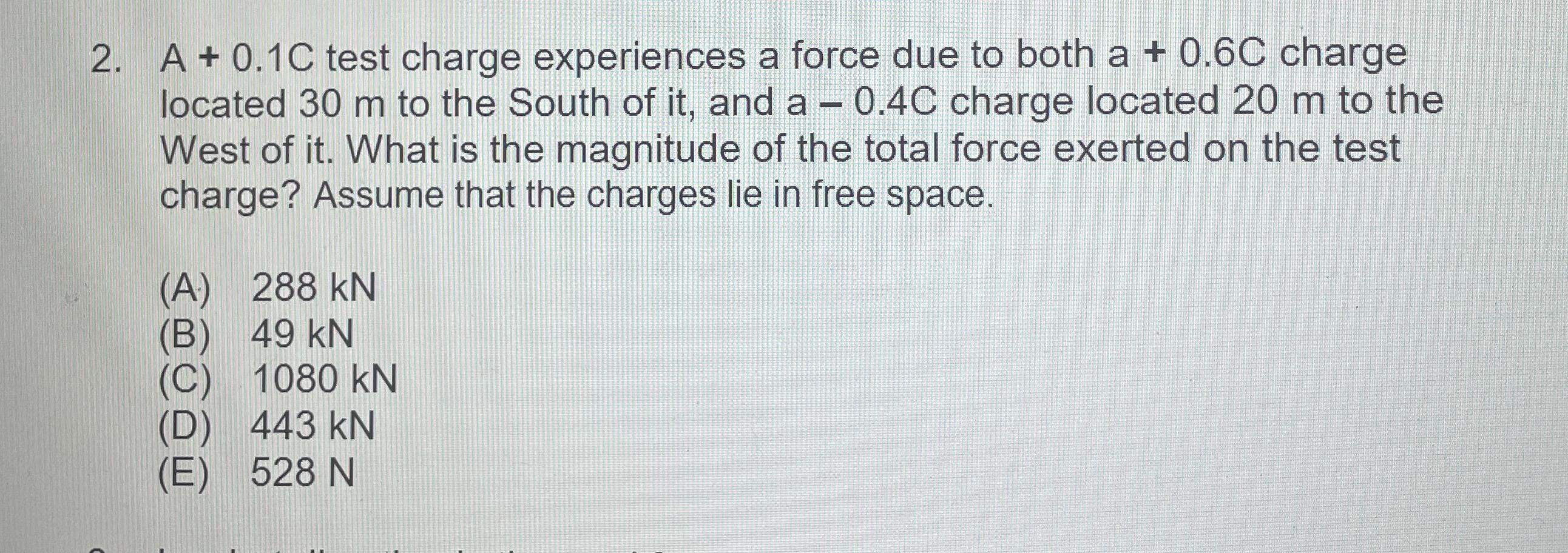Solved A+0.1C ﻿test charge experiences a force due to both | Chegg.com