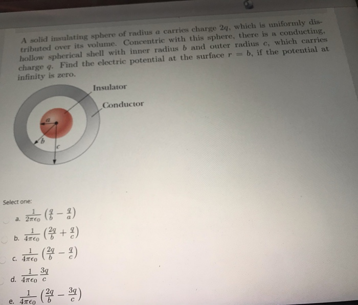 Solved A solid insulating sphere of radius a carries charge | Chegg.com