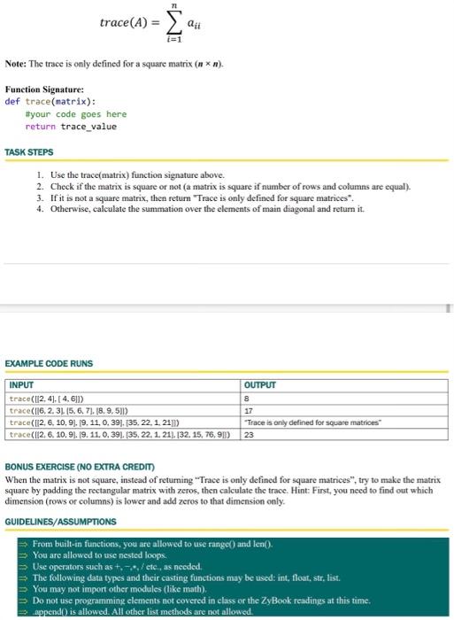 Solved The goal of this lab is to calculate the trace of a | Chegg.com