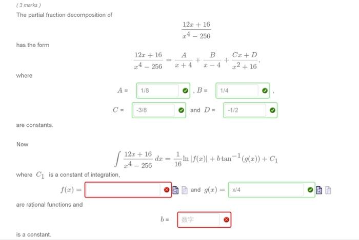 Solved (3marks) The partial fraction decomposition of | Chegg.com