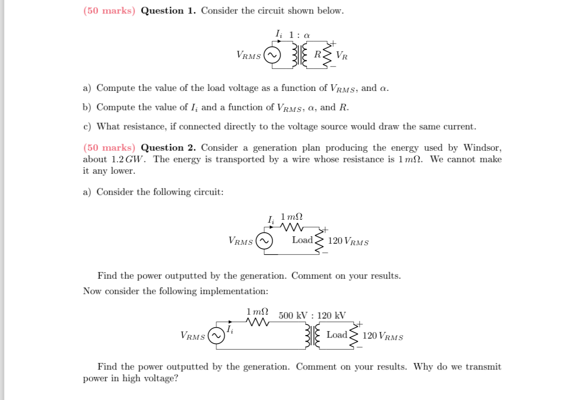 Solved (50 ﻿marks) ﻿Question 1. ﻿Consider the circuit shown | Chegg.com