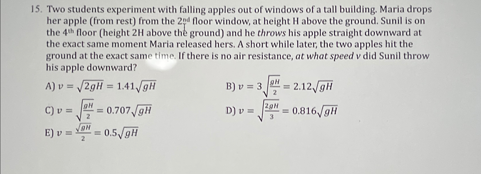 Solved Two students experiment with falling apples out of | Chegg.com