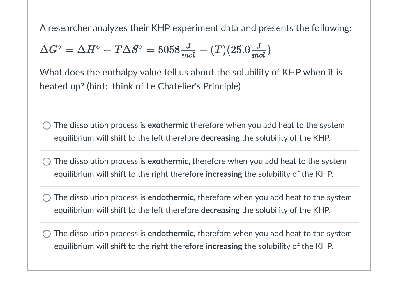 Solved A researcher analyzes their KHP experiment data and | Chegg.com