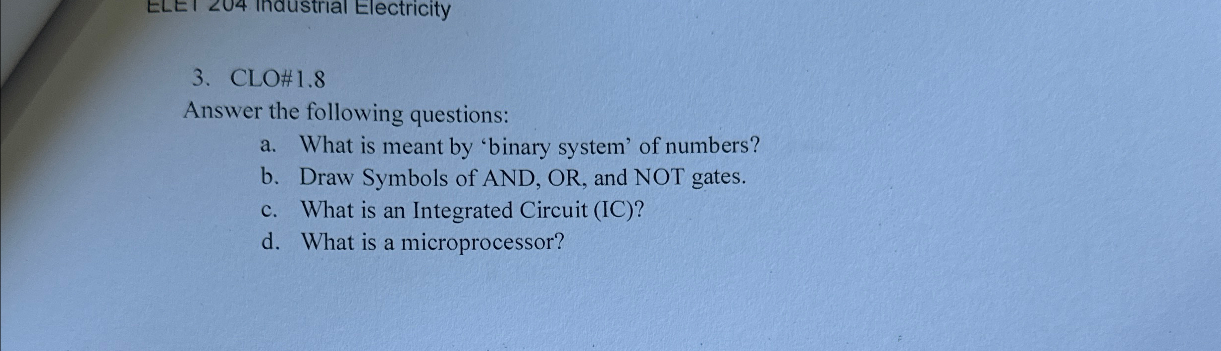 Solved CLO#1.8Answer the following questions:a. ﻿What is | Chegg.com
