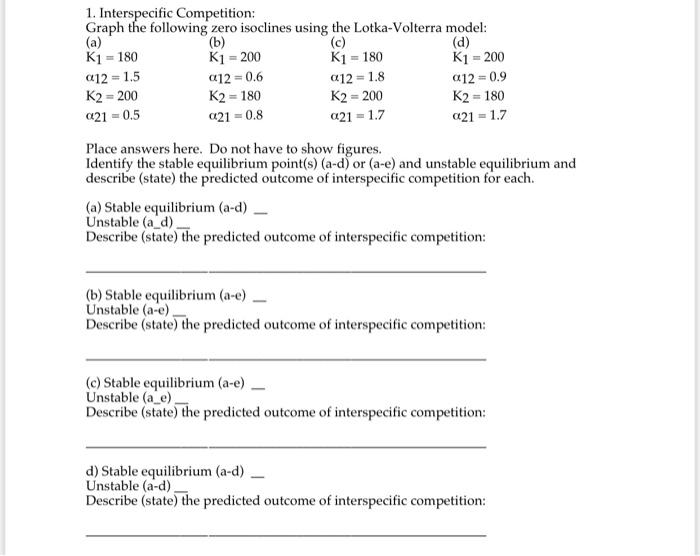 1. Interspecific Competition: Graph the following | Chegg.com