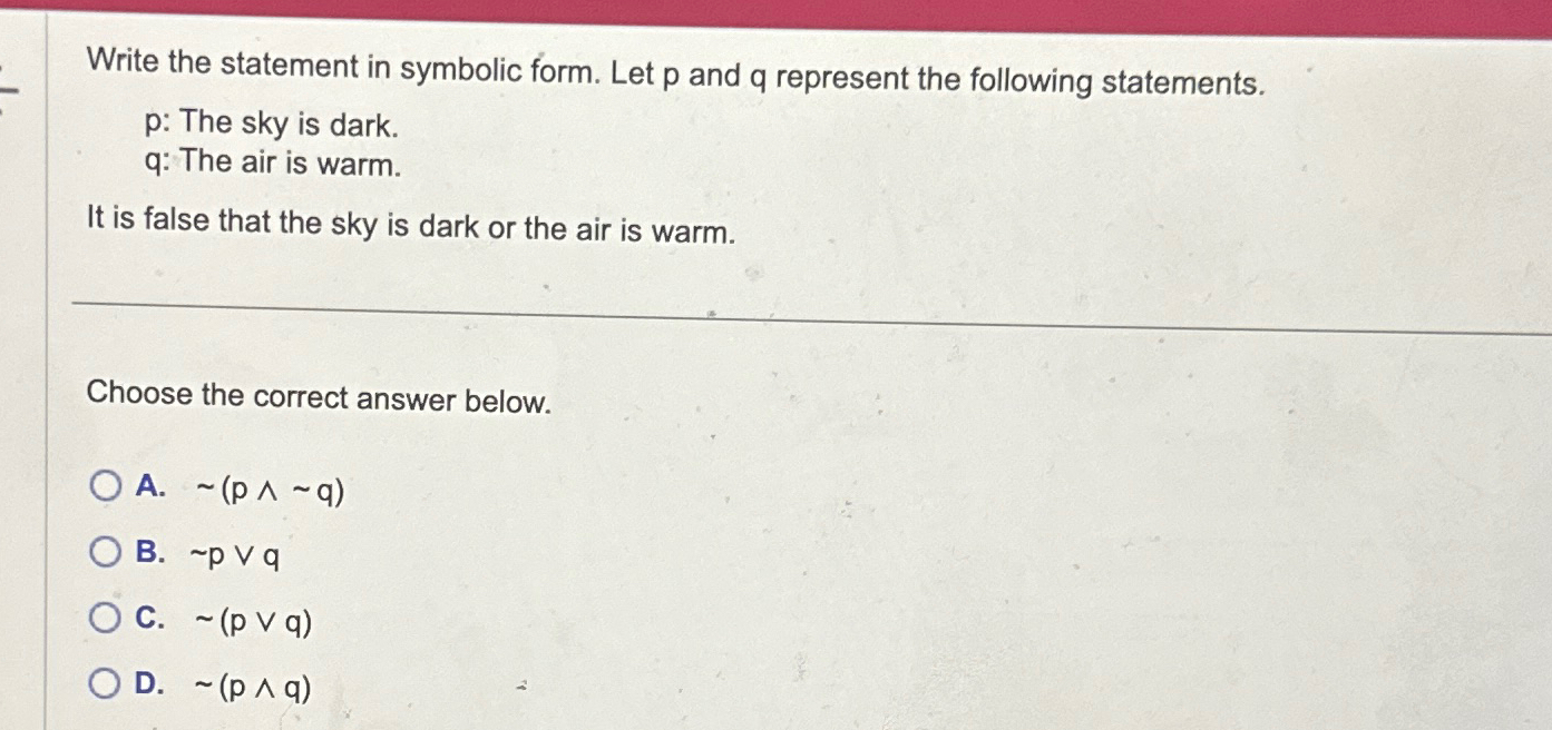 Solved Write the statement in symbolic form. Let p ﻿and q | Chegg.com