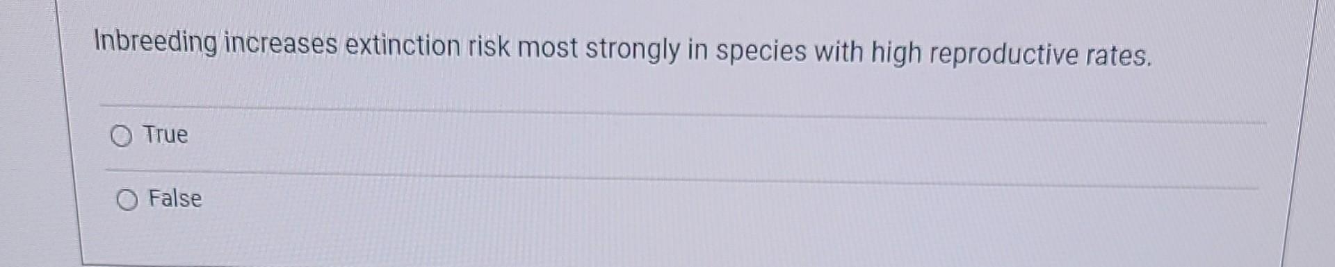 Solved Inbreeding increases extinction risk most strongly in | Chegg.com