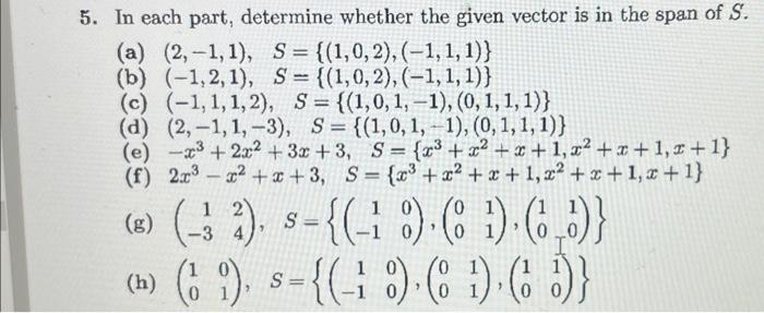 Solved In each part, determine whether the given vector is | Chegg.com