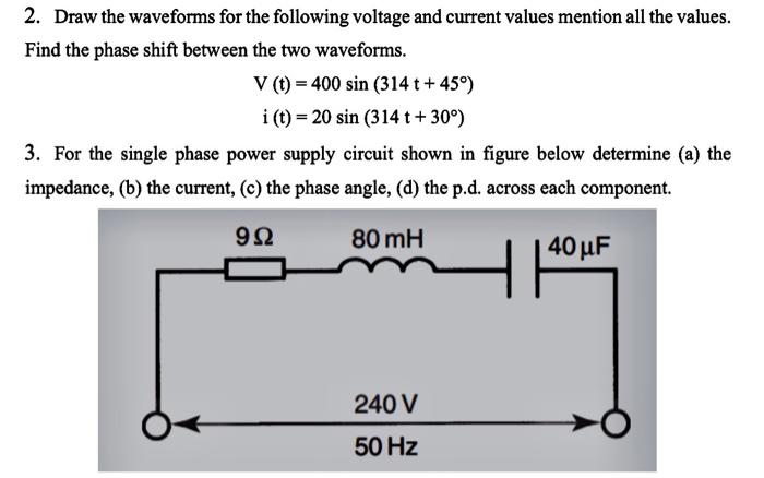 Solved 2. Draw the waveforms for the following voltage and | Chegg.com