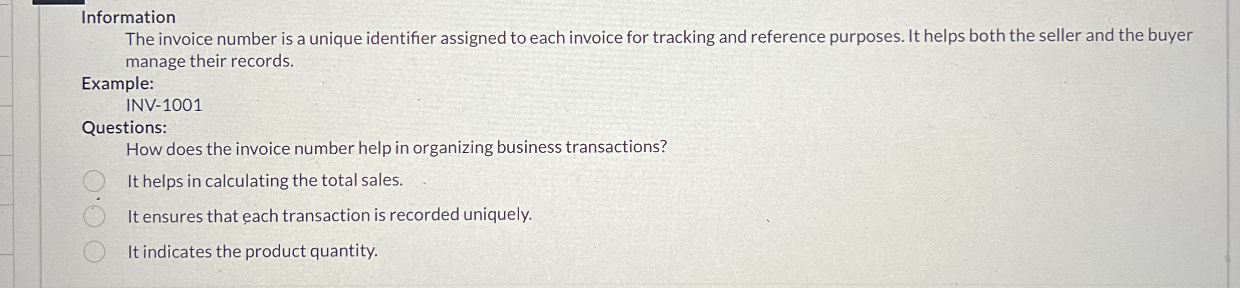 Solved InformationThe invoice number is a unique identifier | Chegg.com