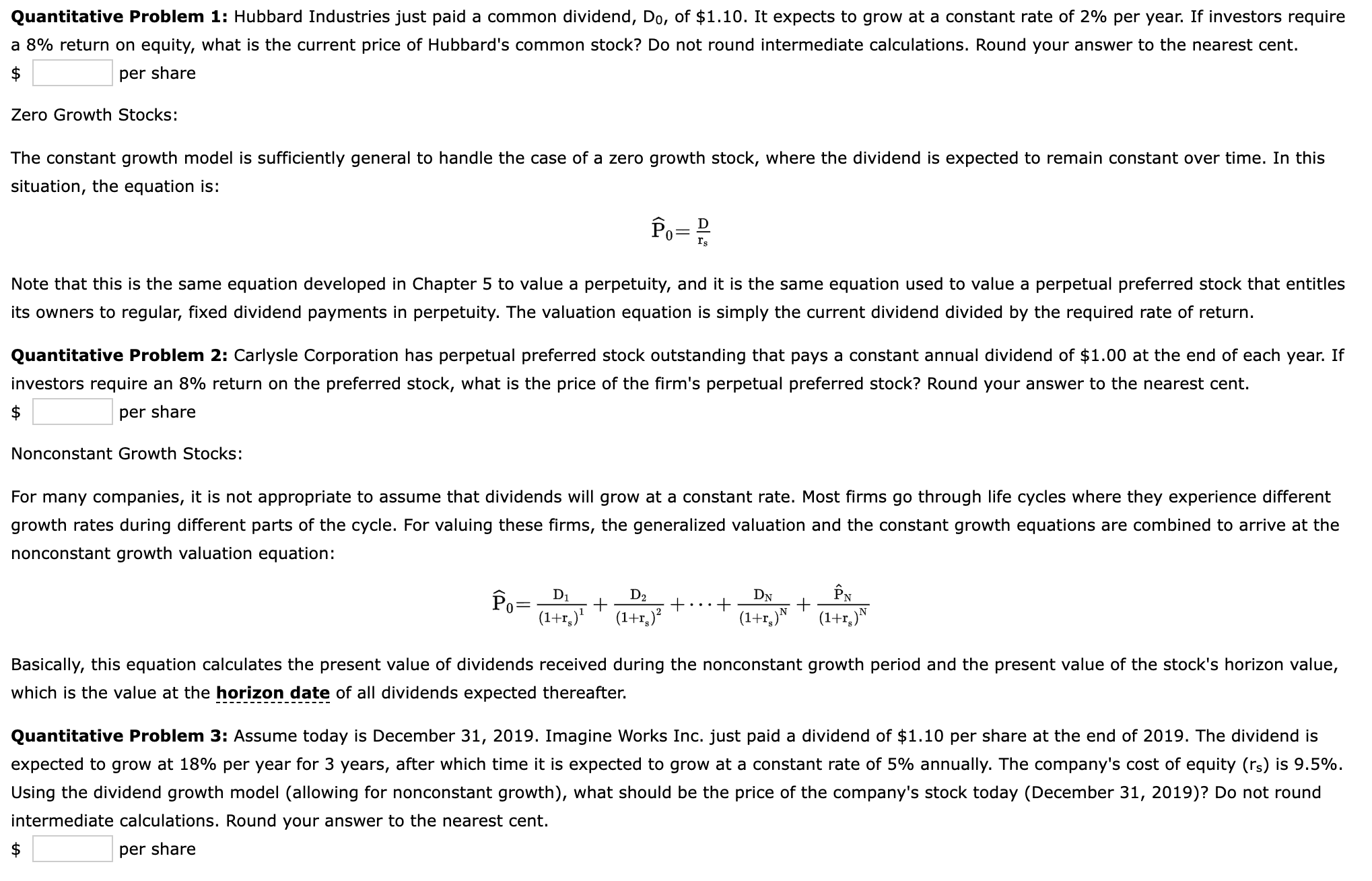Solved Quantitative Problem 1: Hubbard Industries just paid | Chegg.com