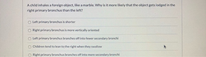 Solved A child inhales a foreign object, like a marble. Why | Chegg.com