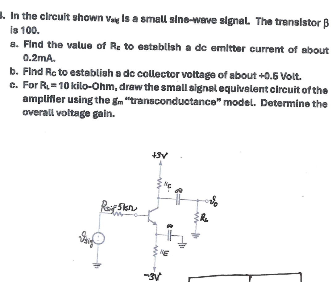 Solved In the circuit shown vsig is a small sine-wave | Chegg.com