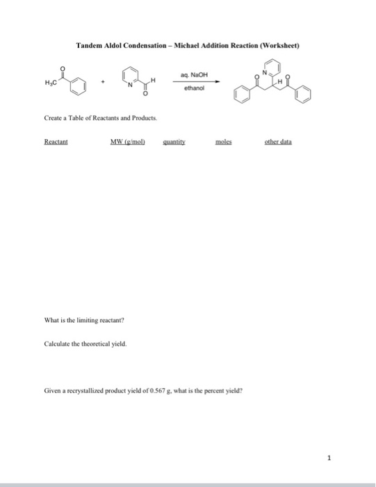 Solved Tandem Aldol Condensation - Michael Addition Reaction | Chegg.com