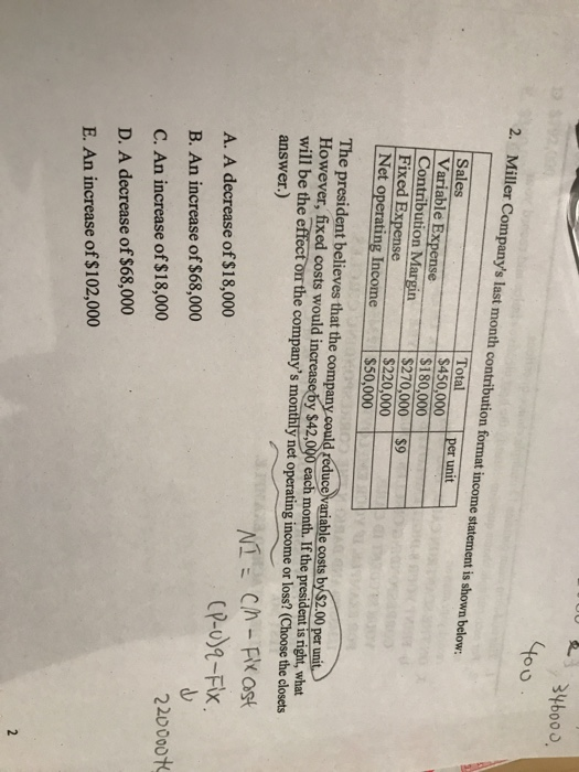 Solved 2 Miller Companys Last Month Contribution Format
