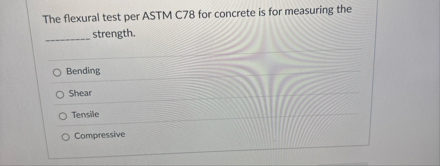 Solved The flexural test per ASTM C78 ﻿for concrete is for | Chegg.com
